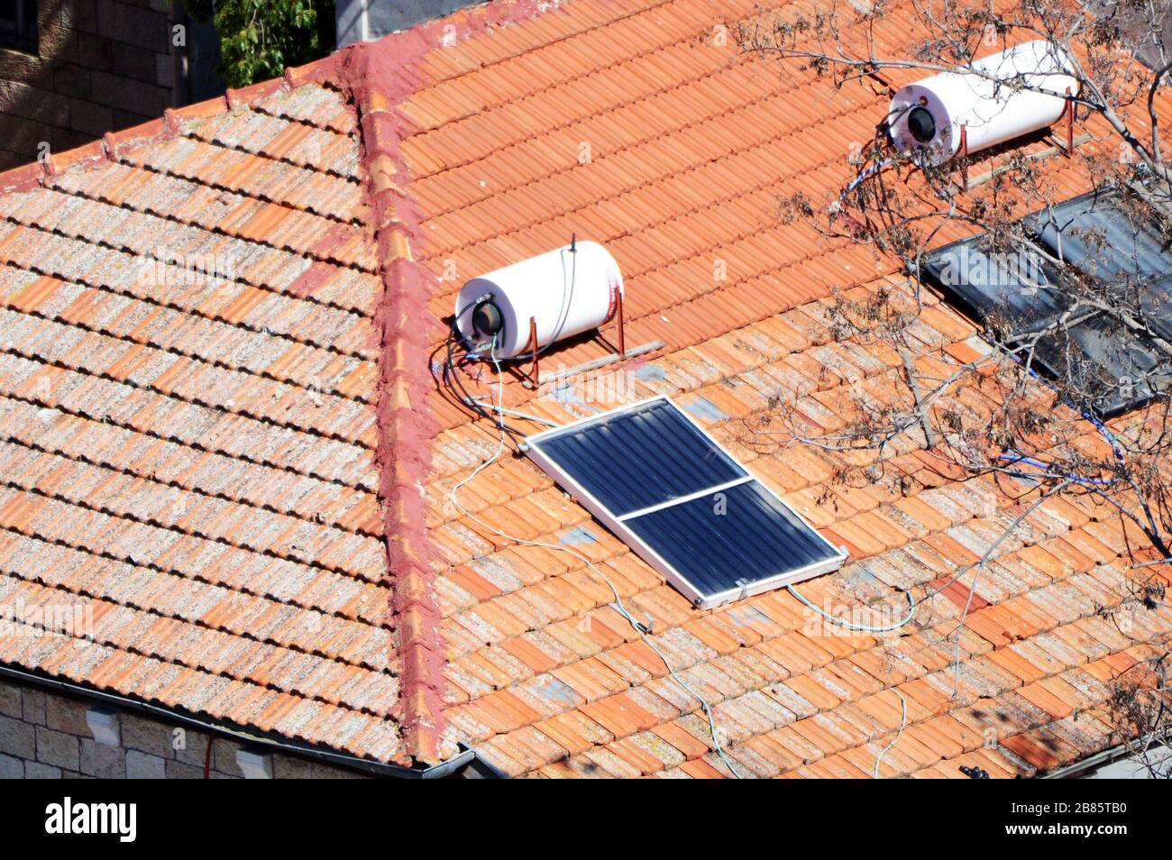 Aerial view of solar panels on roofs in Jerusalem, Israel Stock Photo ...
