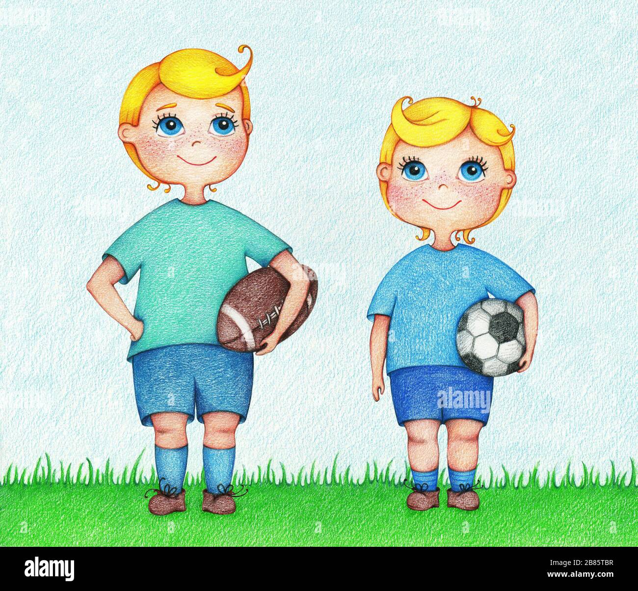 hands drawn illustration of two football players Stock Photo - Alamy