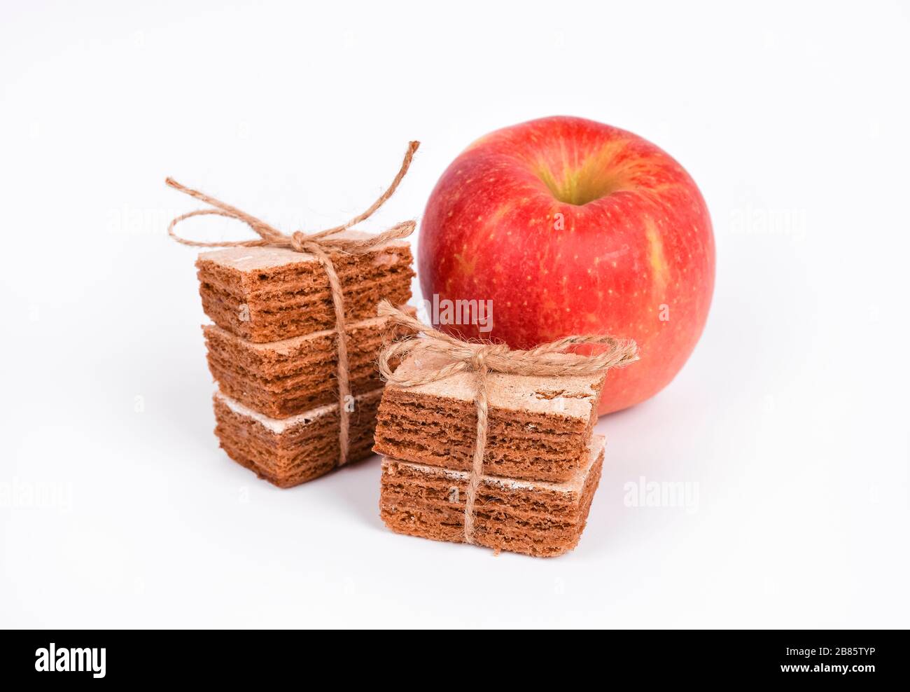 Apple pastila and red apple isolated on white background. Healthy snack ...