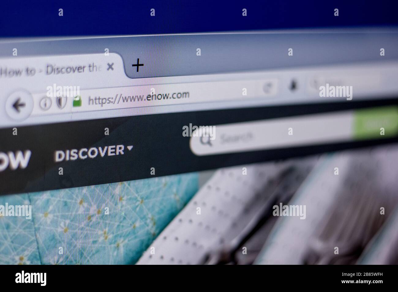 Ryazan, Russia - March 01, 2018 - Homepage of Ehow on a display of PC ...