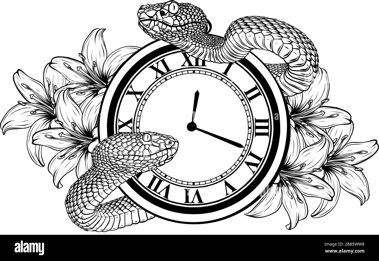 Pocket Watch With Roses Drawing