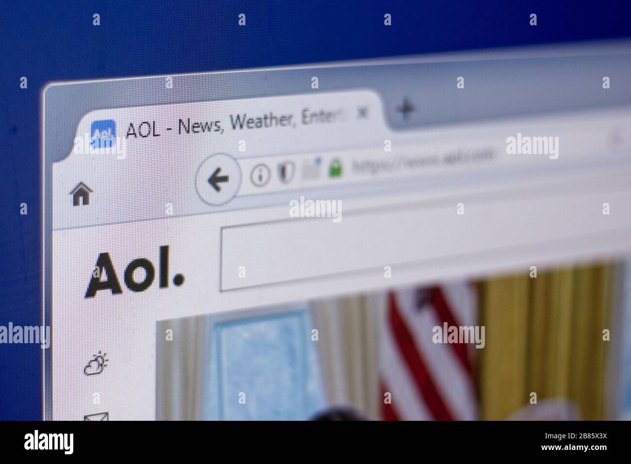 Ryazan, Russia - March 01, 2018 - Homepage of AOL on a display of PC ...