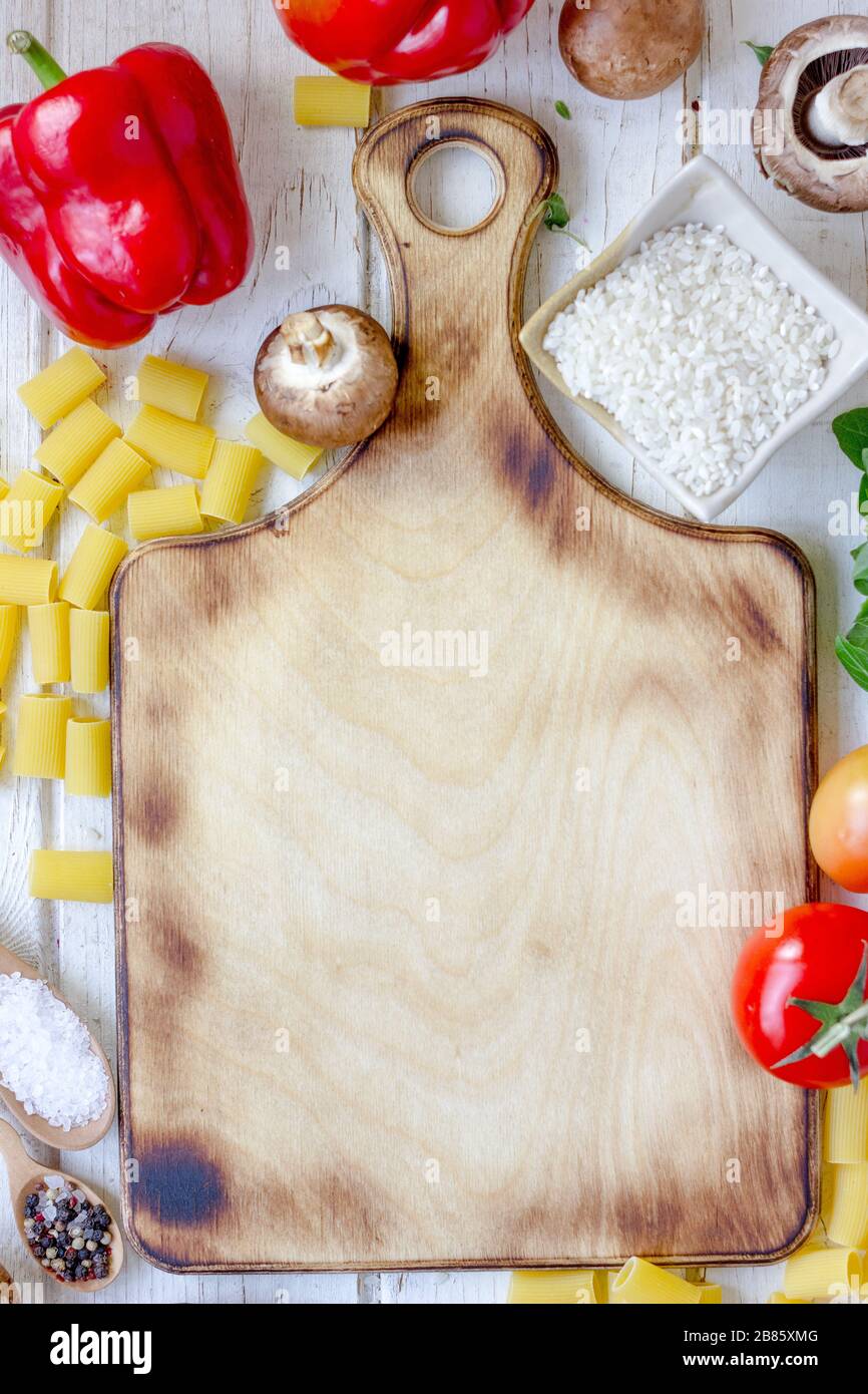 top view of vegetables and kitchen board background Stock Photo - Alamy