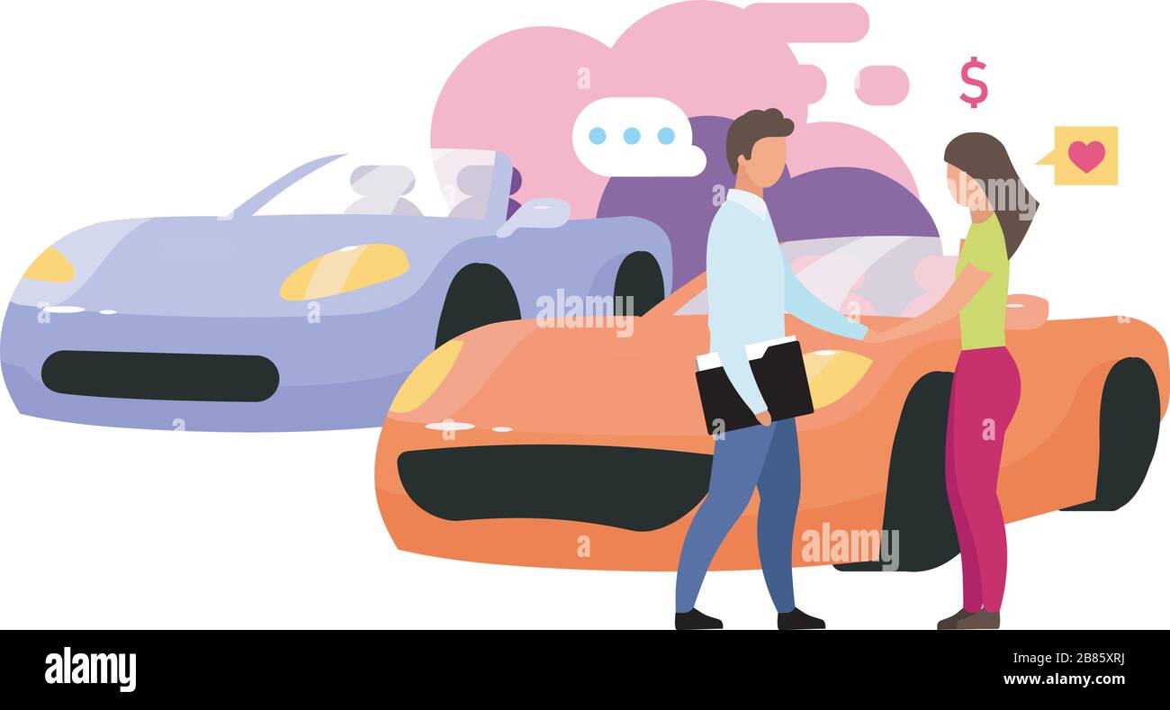Choosing car in showroom flat vector illustration Stock Vector Image ...
