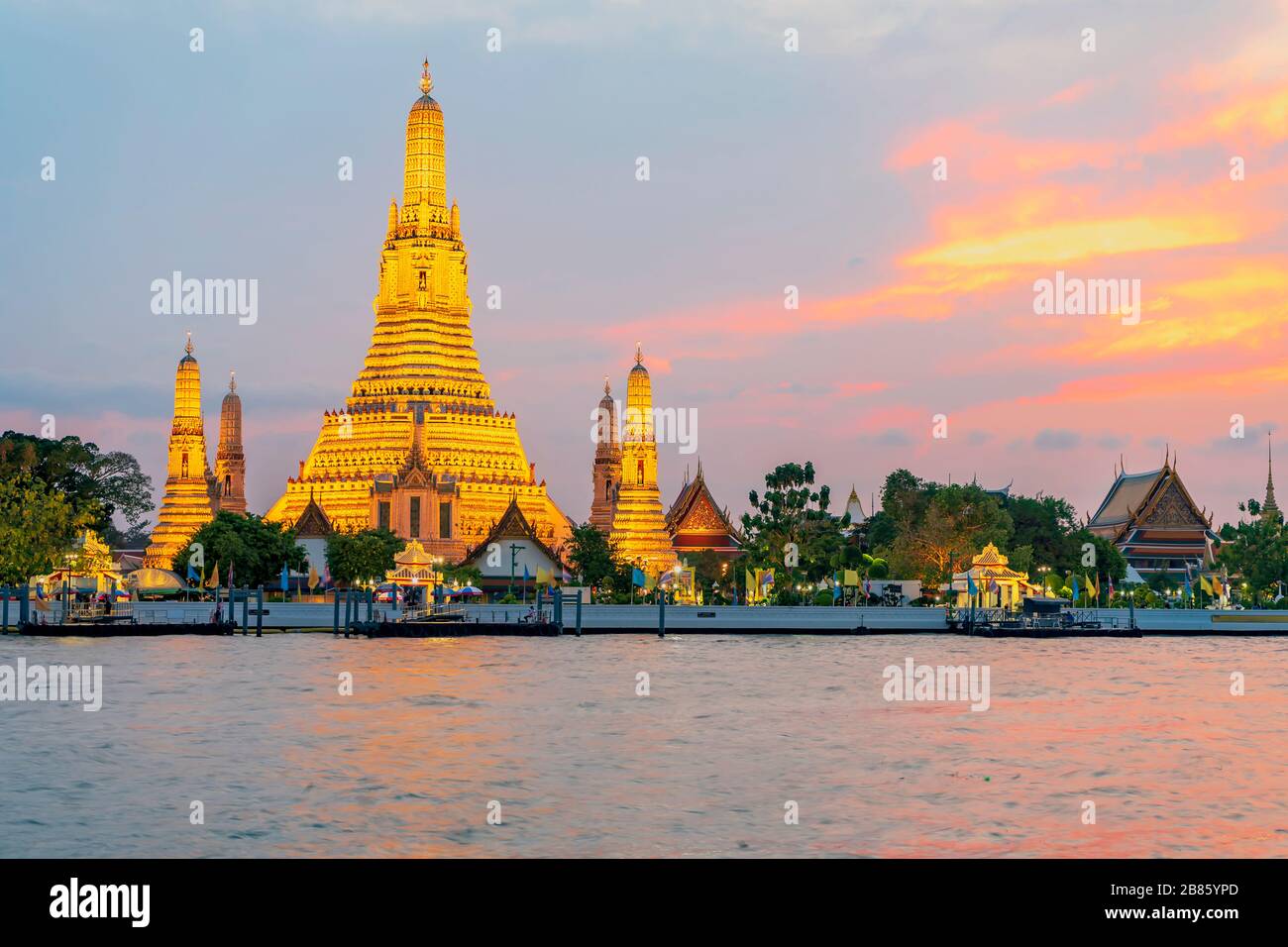 Wat Arun Temple at sunset in bangkok Thailand. Wat Arun is a Buddhist ...
