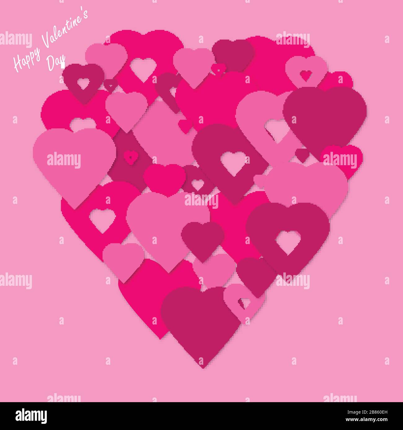 Hearts collage in heart shape. Bright pink paper hearts vector ...