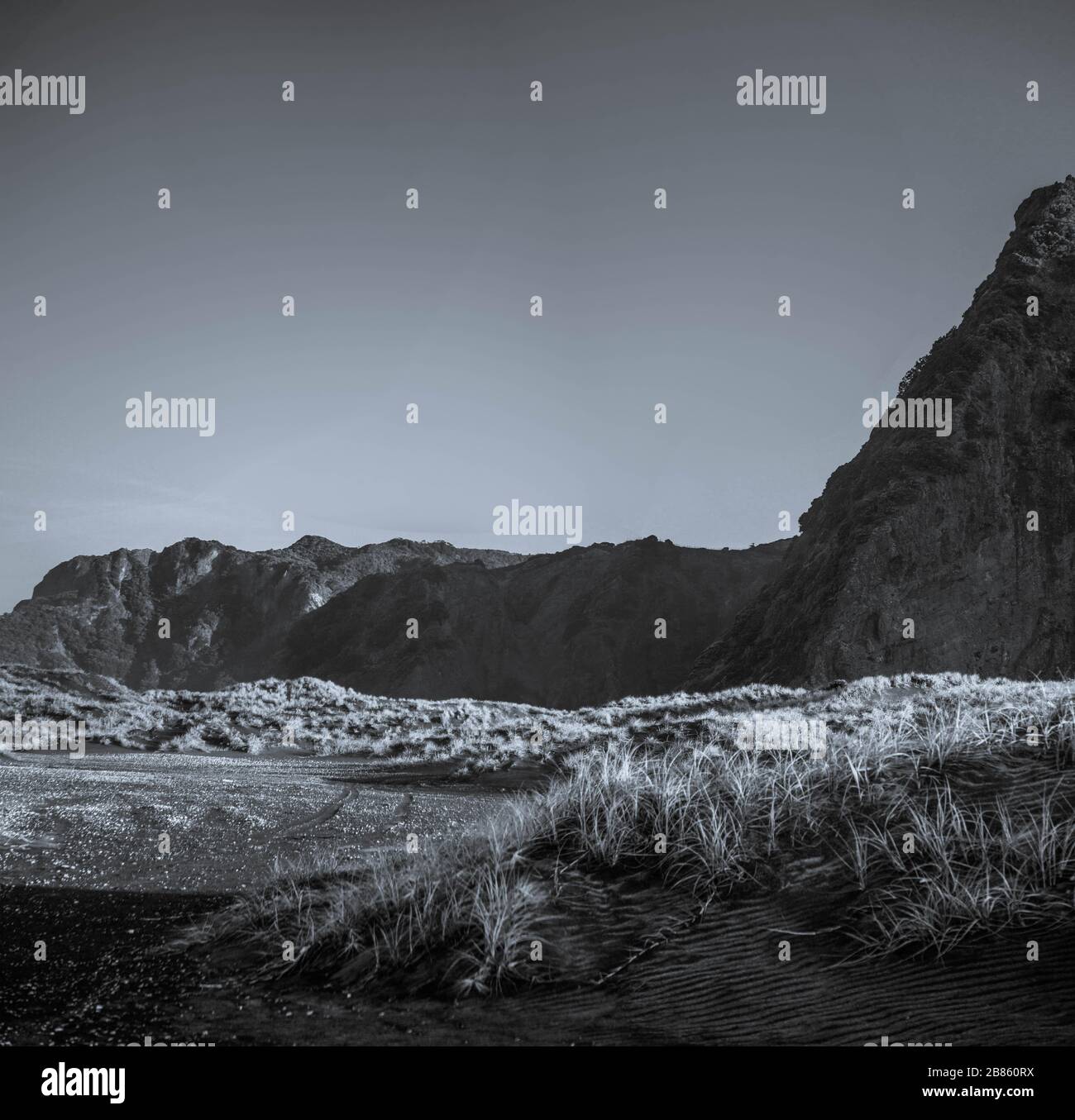 black and white beach landscape Stock Photo - Alamy