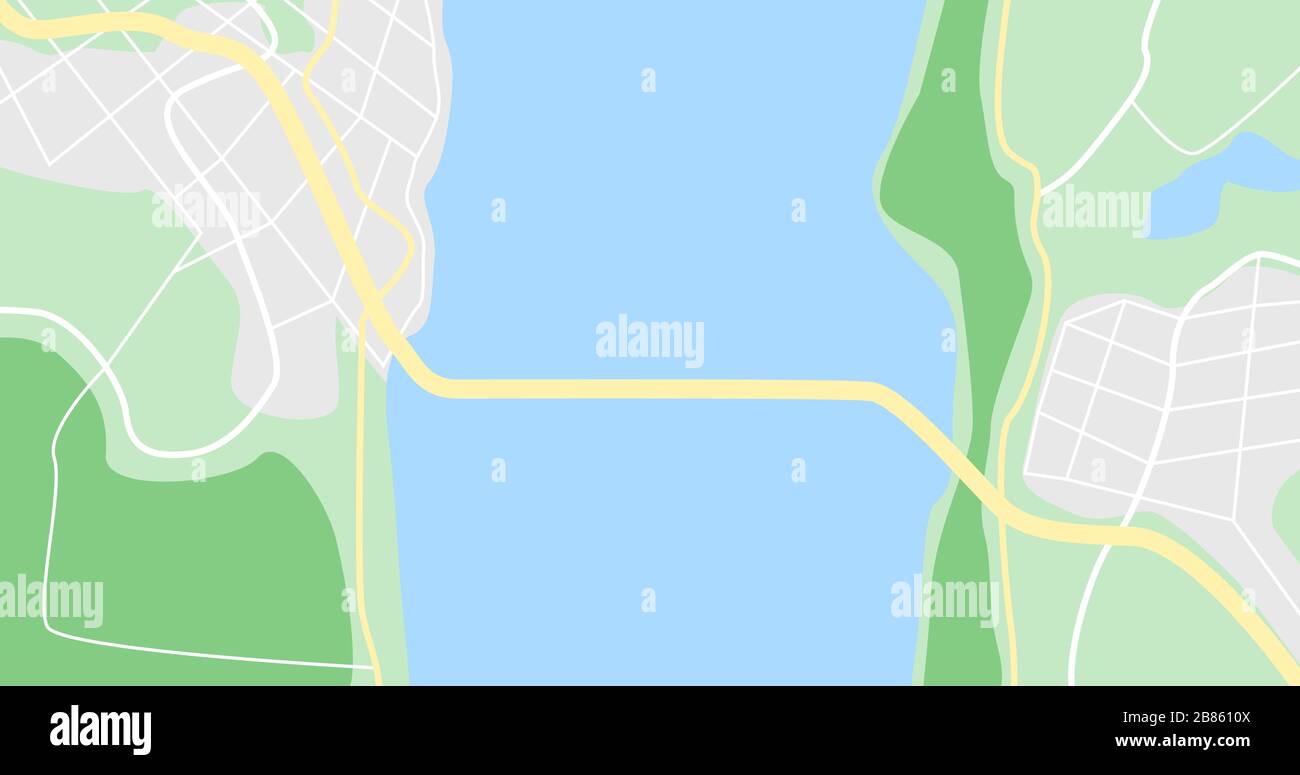 Map with river, city, road and bridge. Map with river, city, road and ...