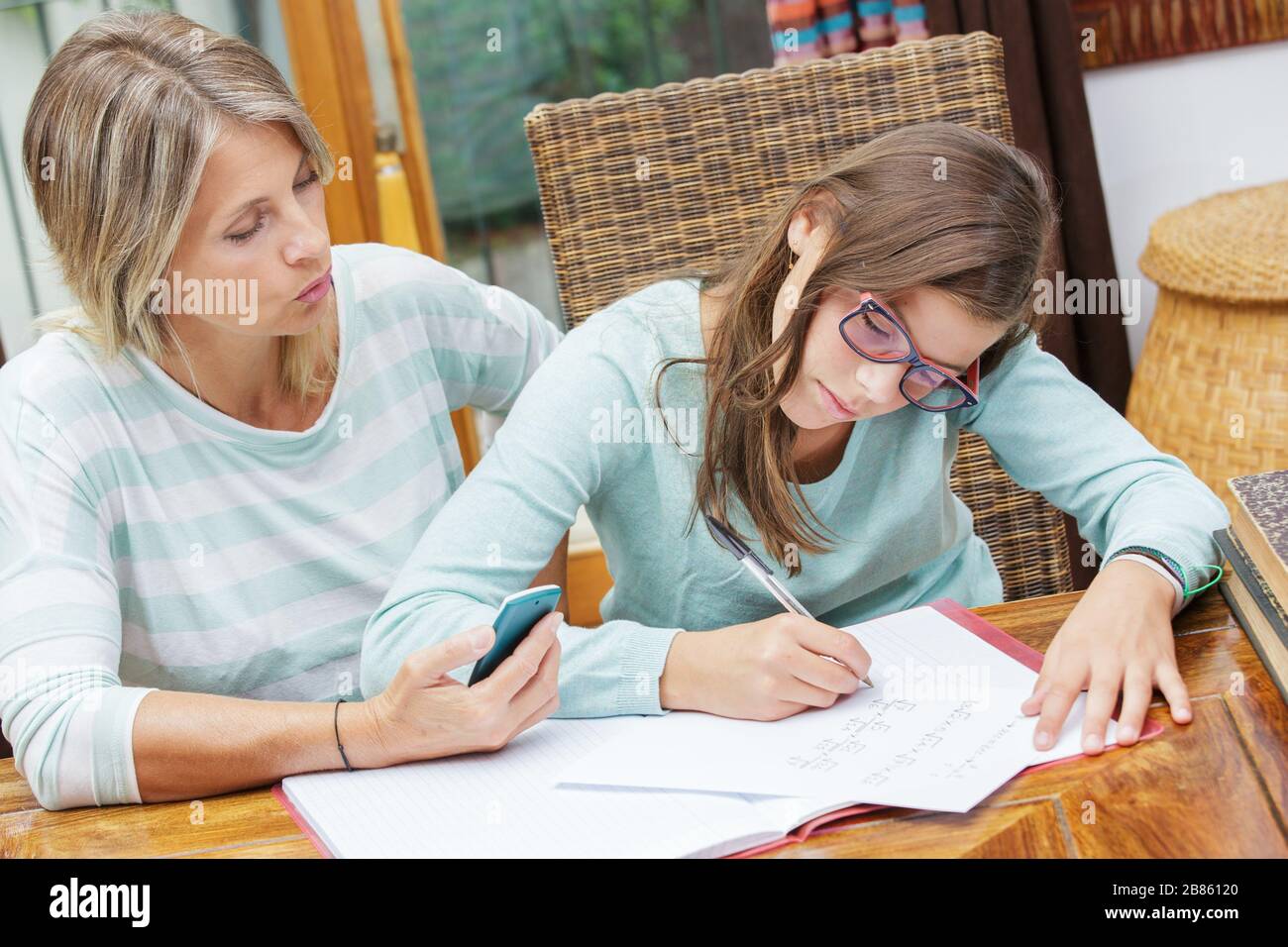 pretty student girl taking tutoring courses with beautiful blond ...