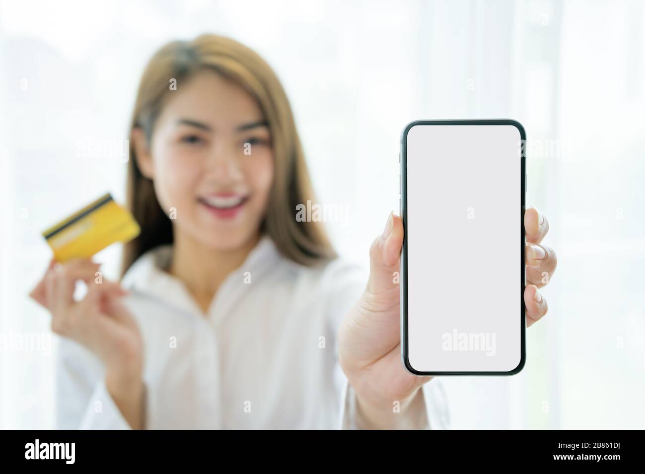 Concepts about notification after using a credit card. Women who are carrying credit cards and ...