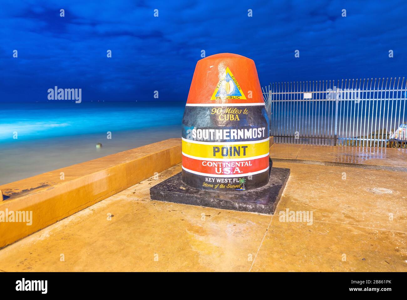 Southernmost Point landmark at night, Key West, Florida Stock Photo - Alamy