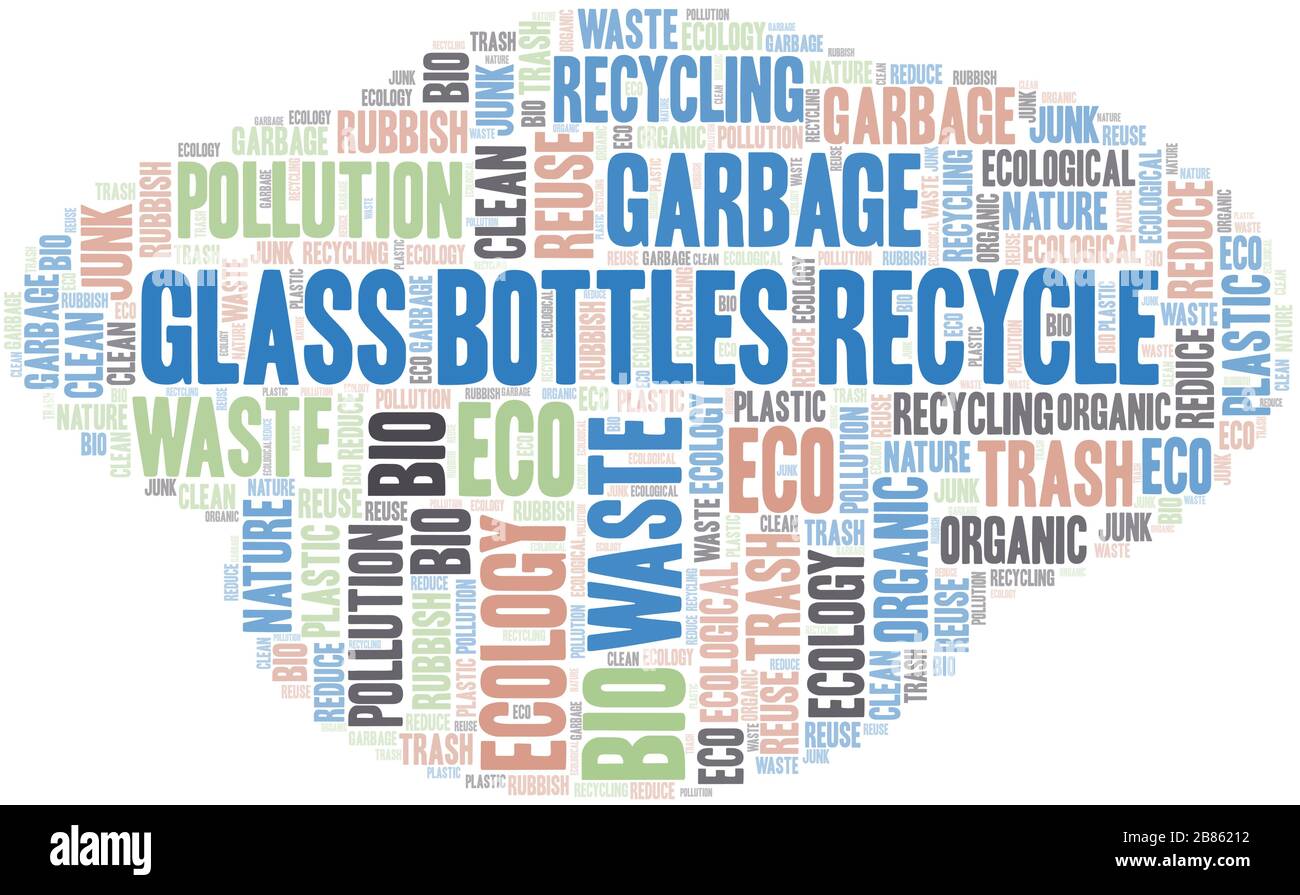 Glass Bottles Recycle word cloud. Wordcloud made with text only Stock ...