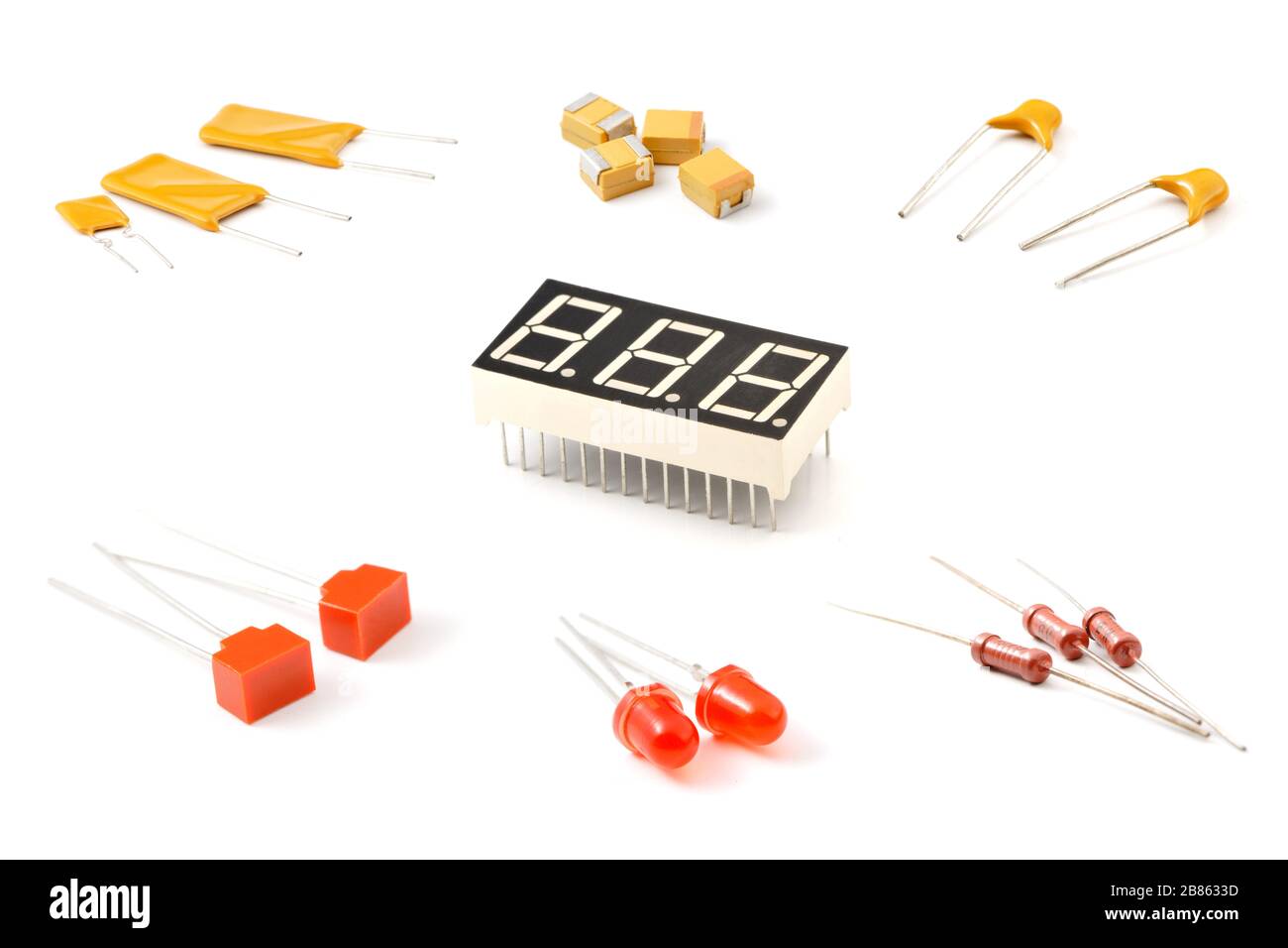 Various electronic components, close-up set on isolated white ...