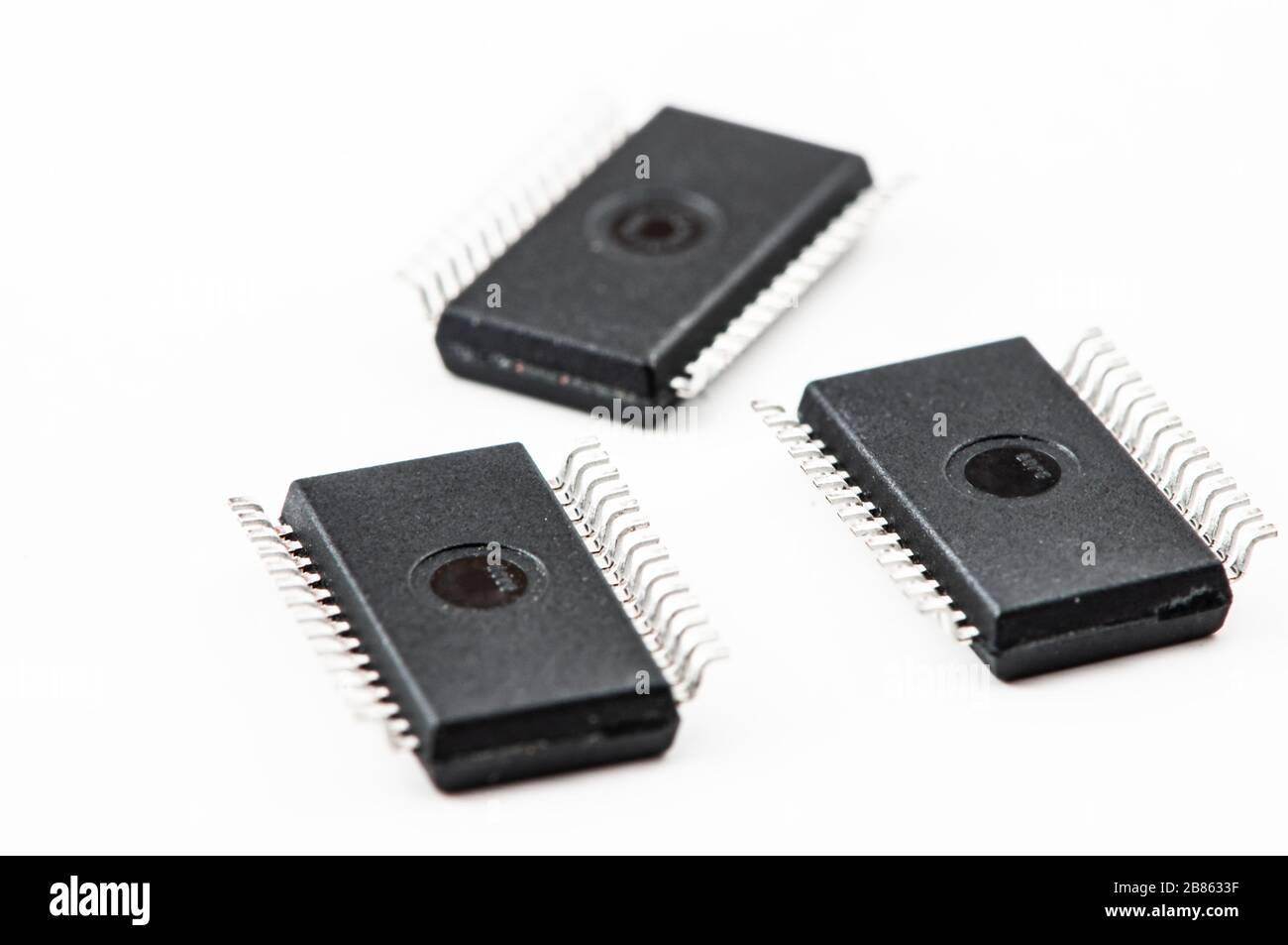 Various electronic components, SOT-28 case IC close-up on white ...