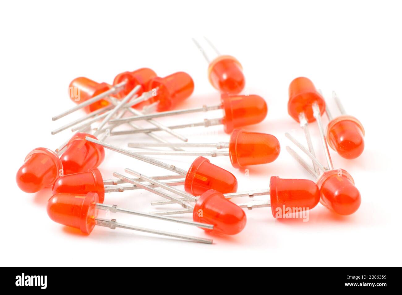 Various electronic components, red light-emitting diode close-up series ...