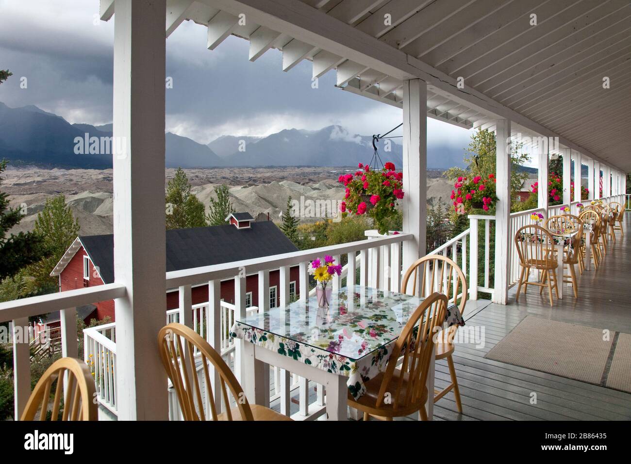 Kennicott Glacier Lodge porch, Alaska Stock Photo - Alamy