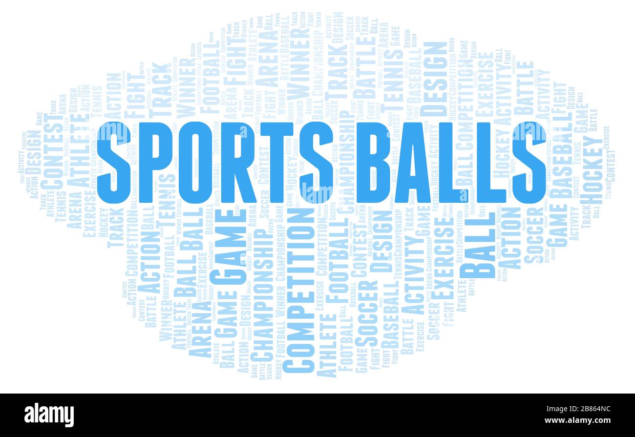 Sports Balls word cloud. Wordcloud made with text only Stock Photo - Alamy