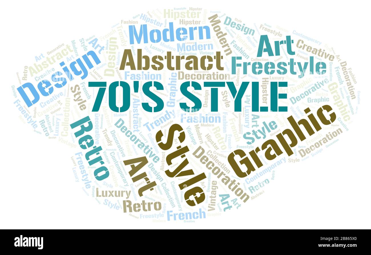 70's Style word cloud. Wordcloud made with text only Stock Photo - Alamy