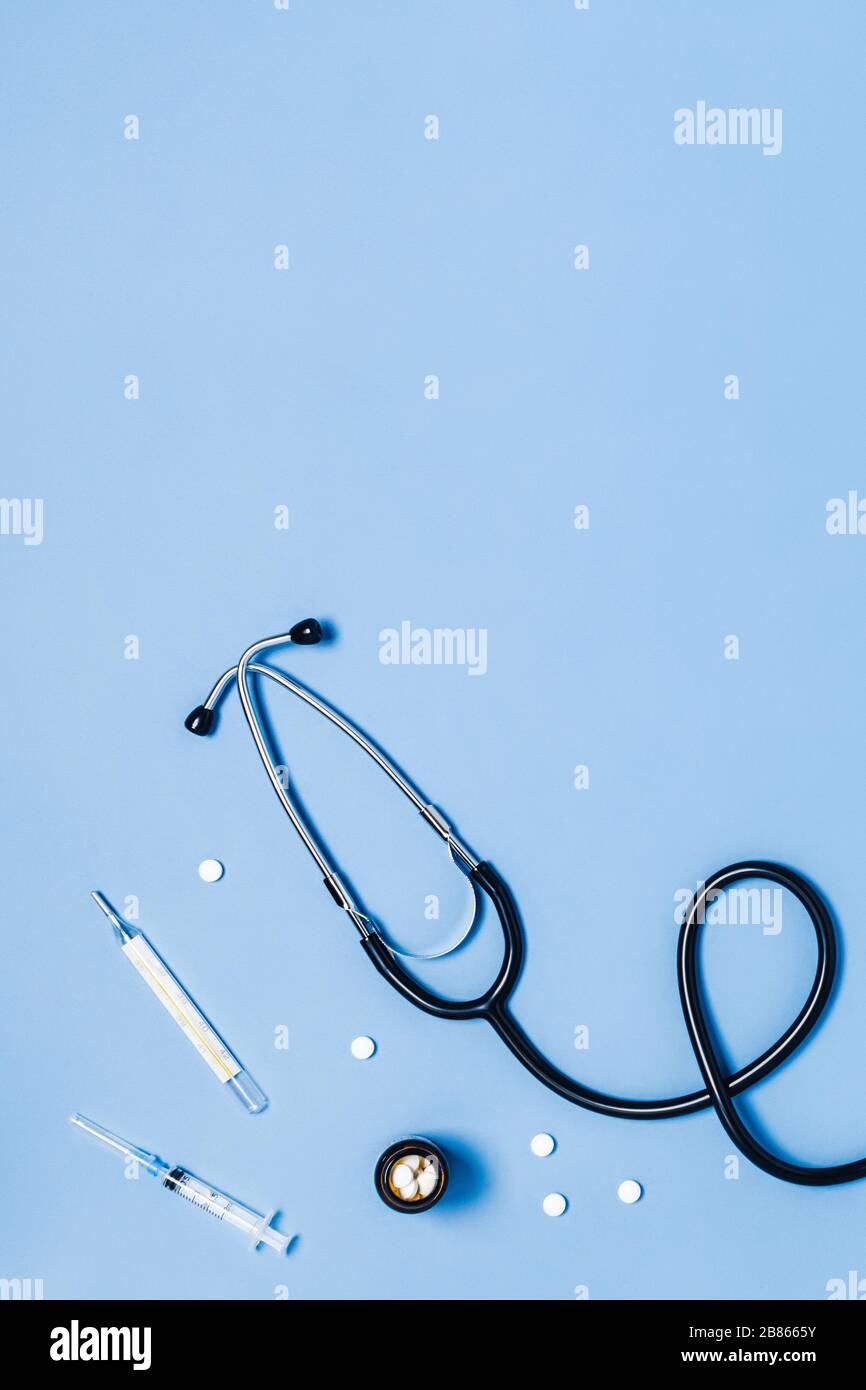 Medical blue vertical background with special equipment Stock Photo - Alamy