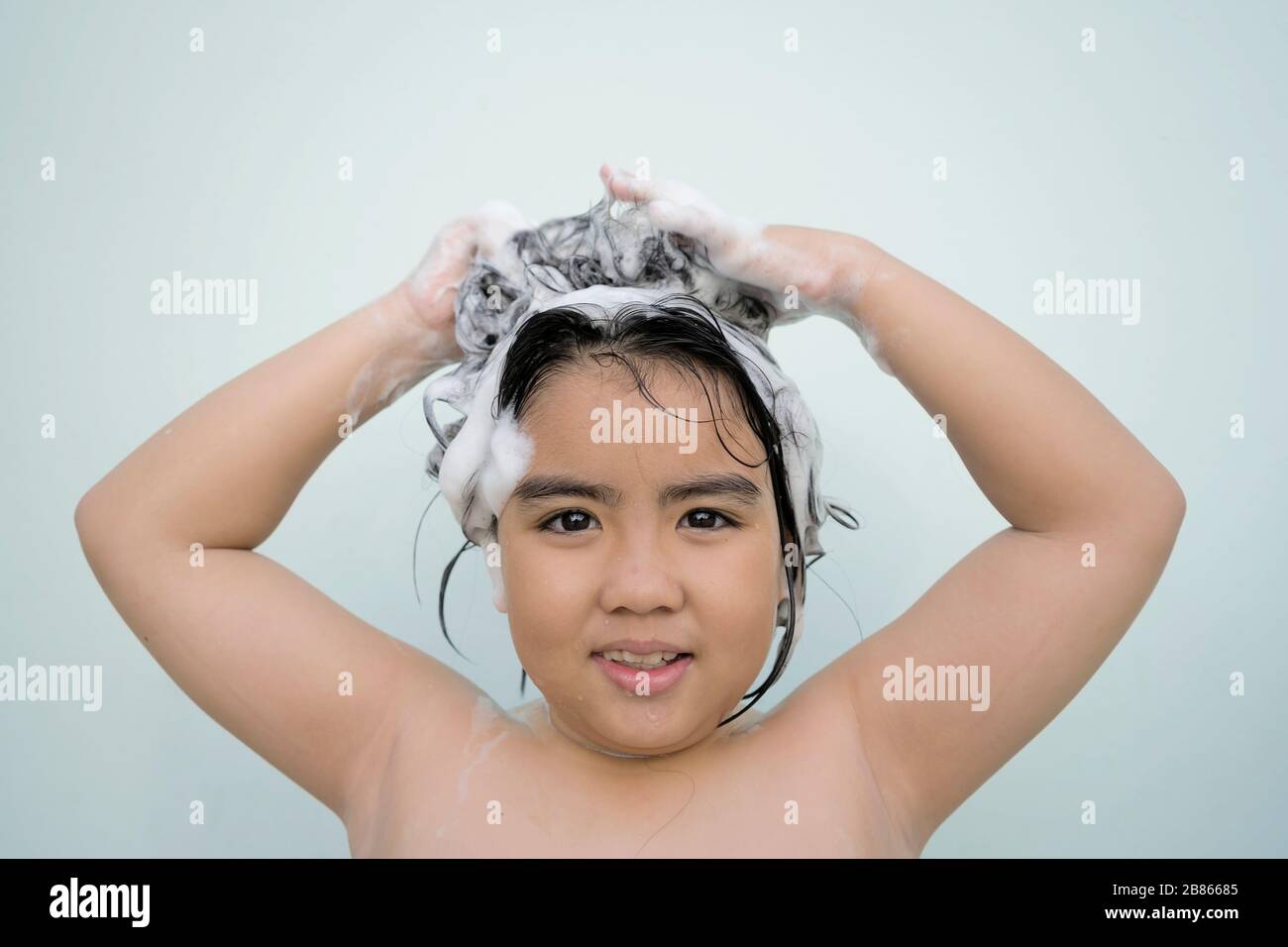 Asian Women Bathing And She Was Bathing And Washing Hair She Is Happy