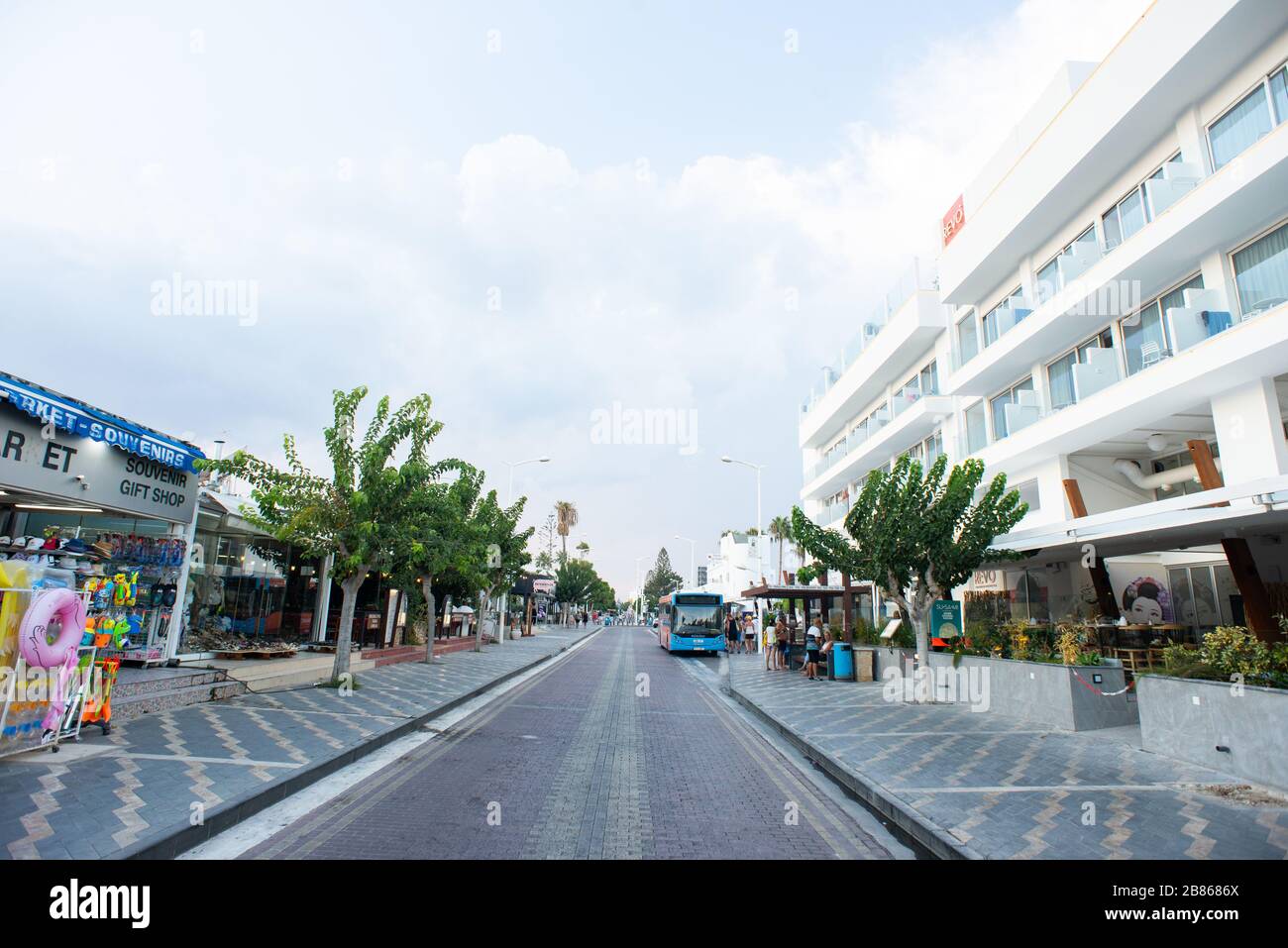 Protaras. Cyprus - October 9, 2018: Main Street with Restaurants and ...