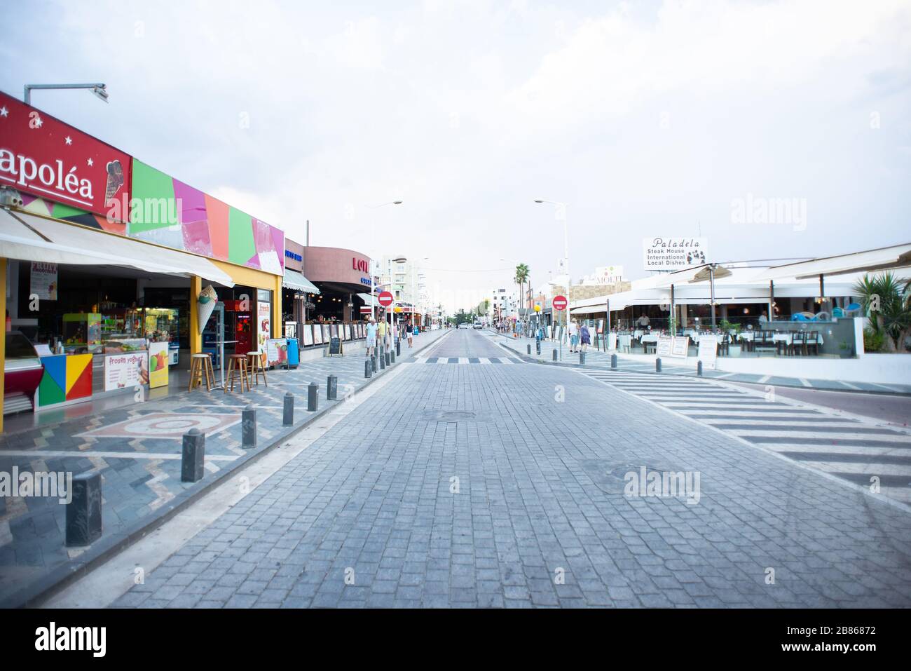 Protaras. Cyprus - October 9, 2018: Main Street with Restaurants and ...