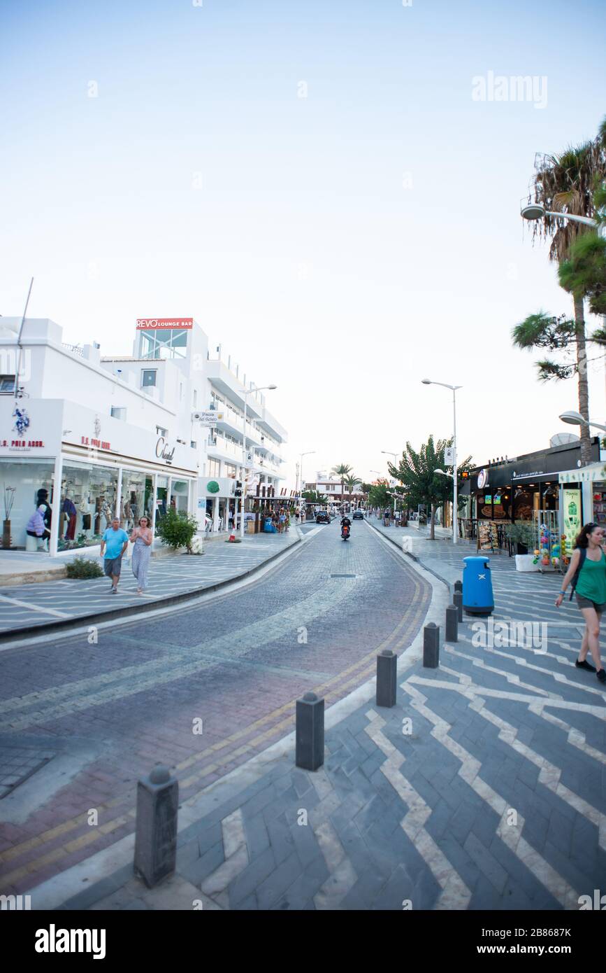 Protaras. Cyprus - October 9, 2018: Main Street with Restaurants and ...