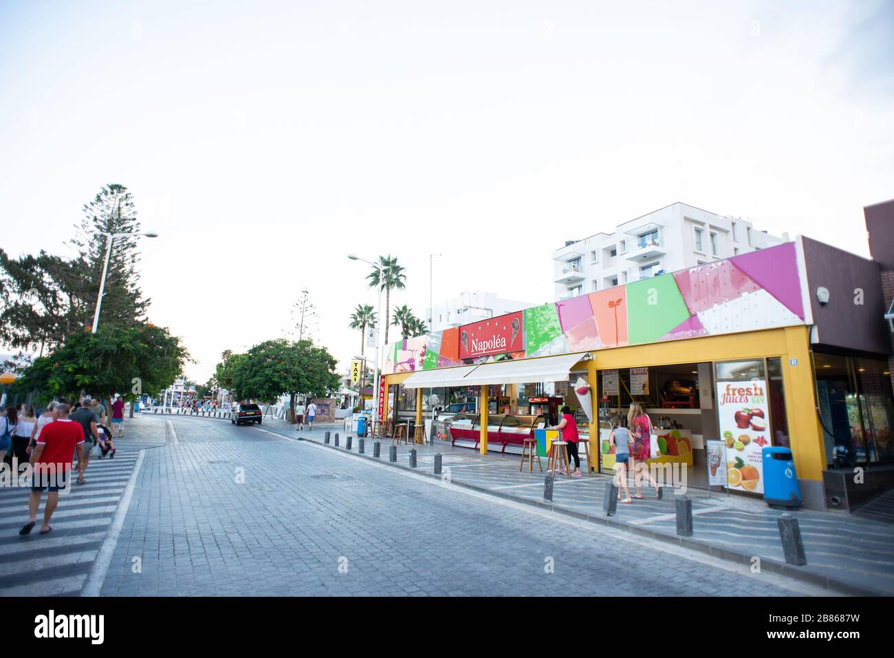 Protaras. Cyprus - October 9, 2018: Main Street with Restaurants and ...
