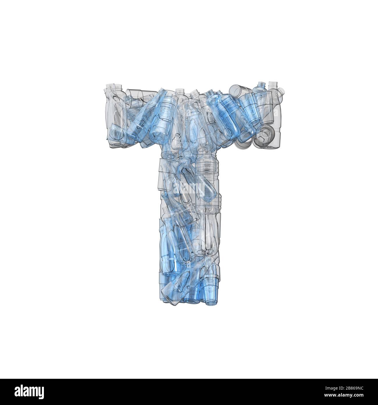 Letter T made from plastic bottles. Plastic recycling font. 3D ...