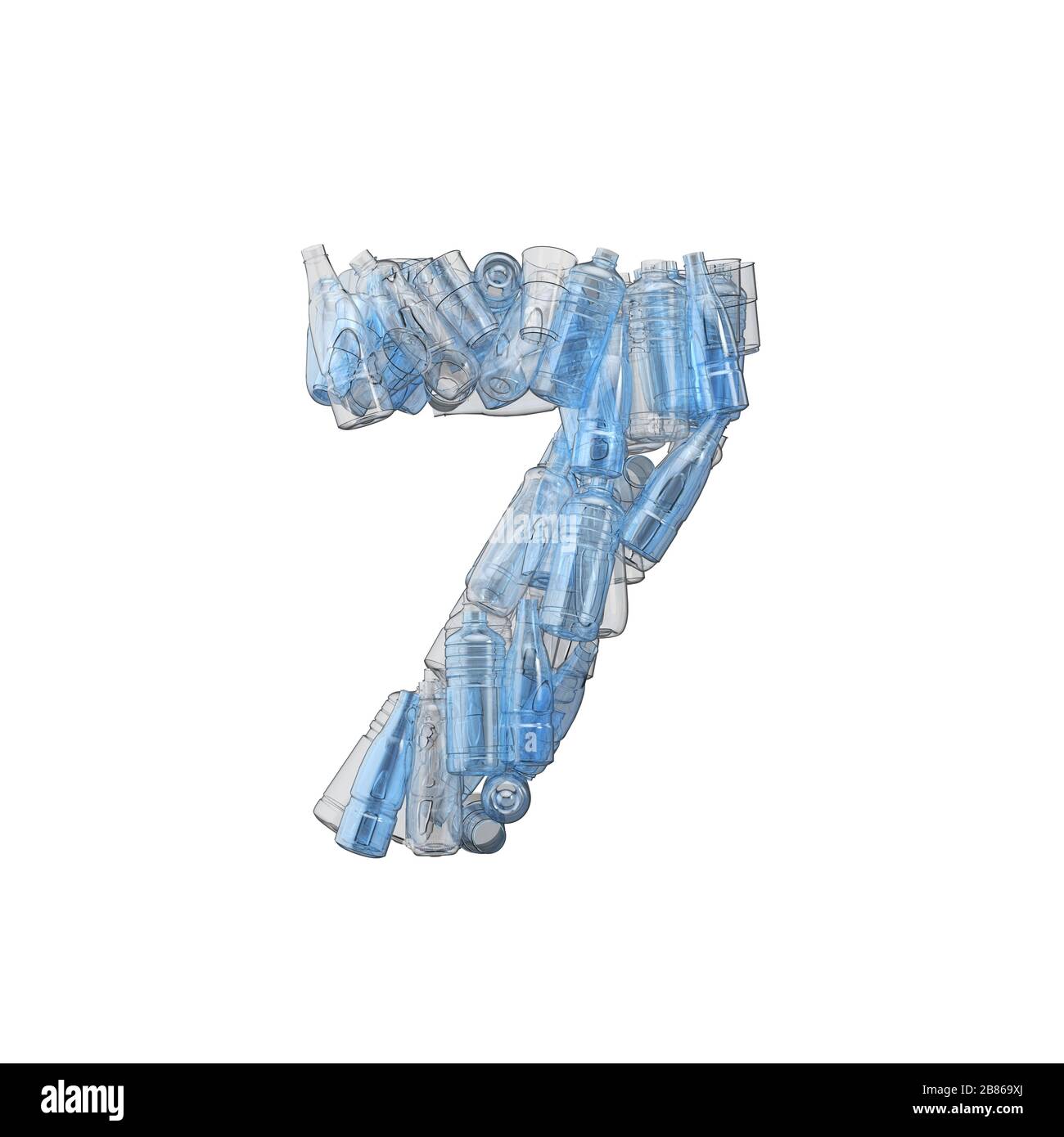 Number 7 made from plastic bottles. Plastic recycling font. 3D ...