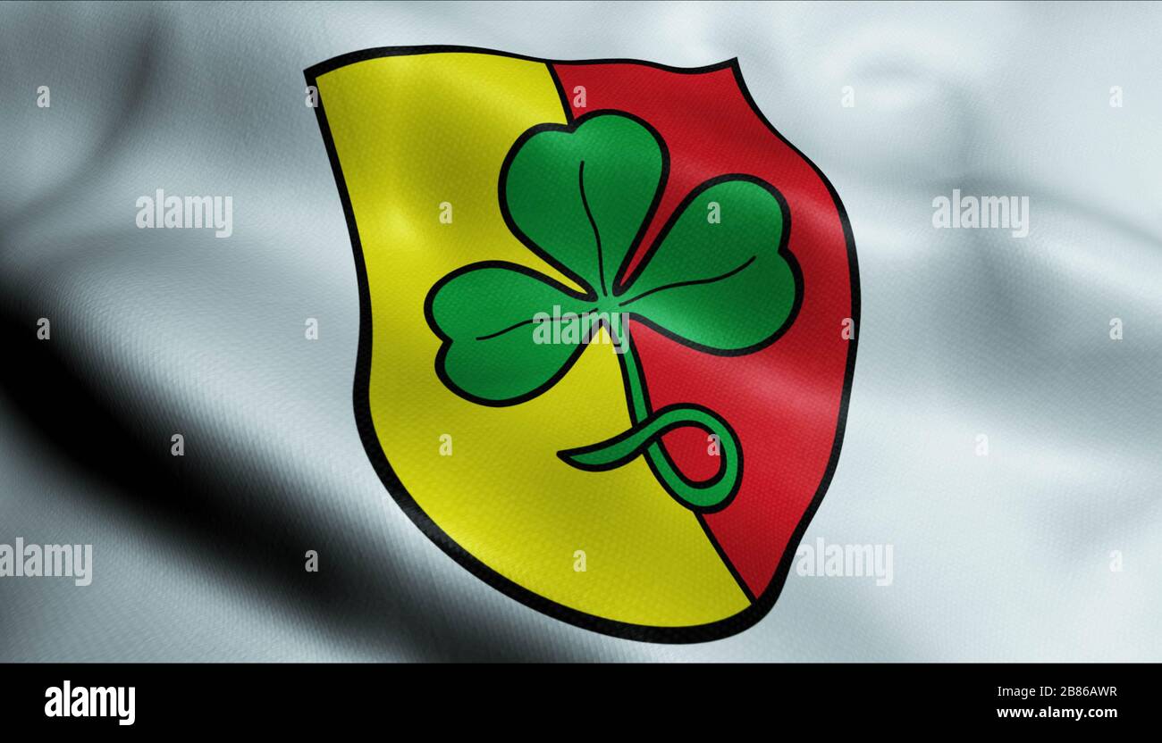 3D Illustration of a waving coat of arms flag of Sarstedt (Germany ...