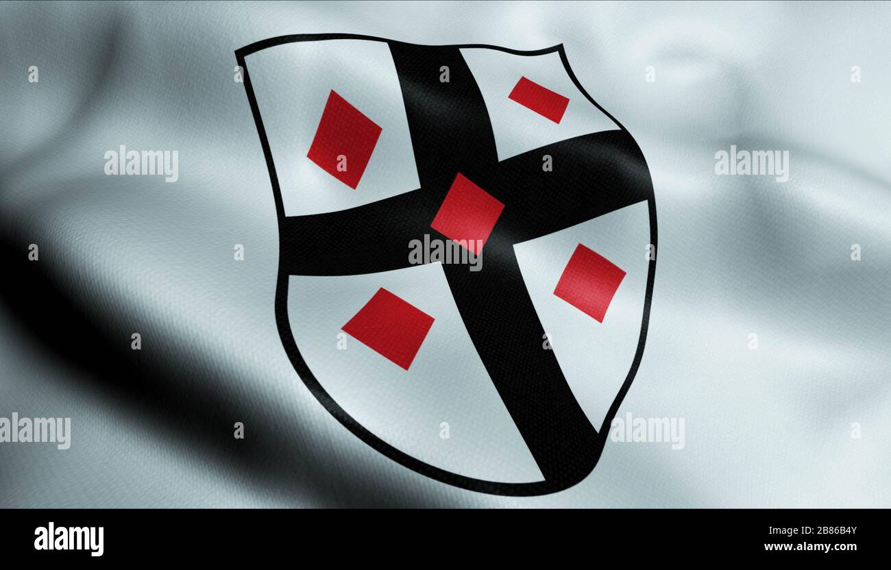 3D Illustration of a waving coat of arms flag of Ruthen (Germany ...