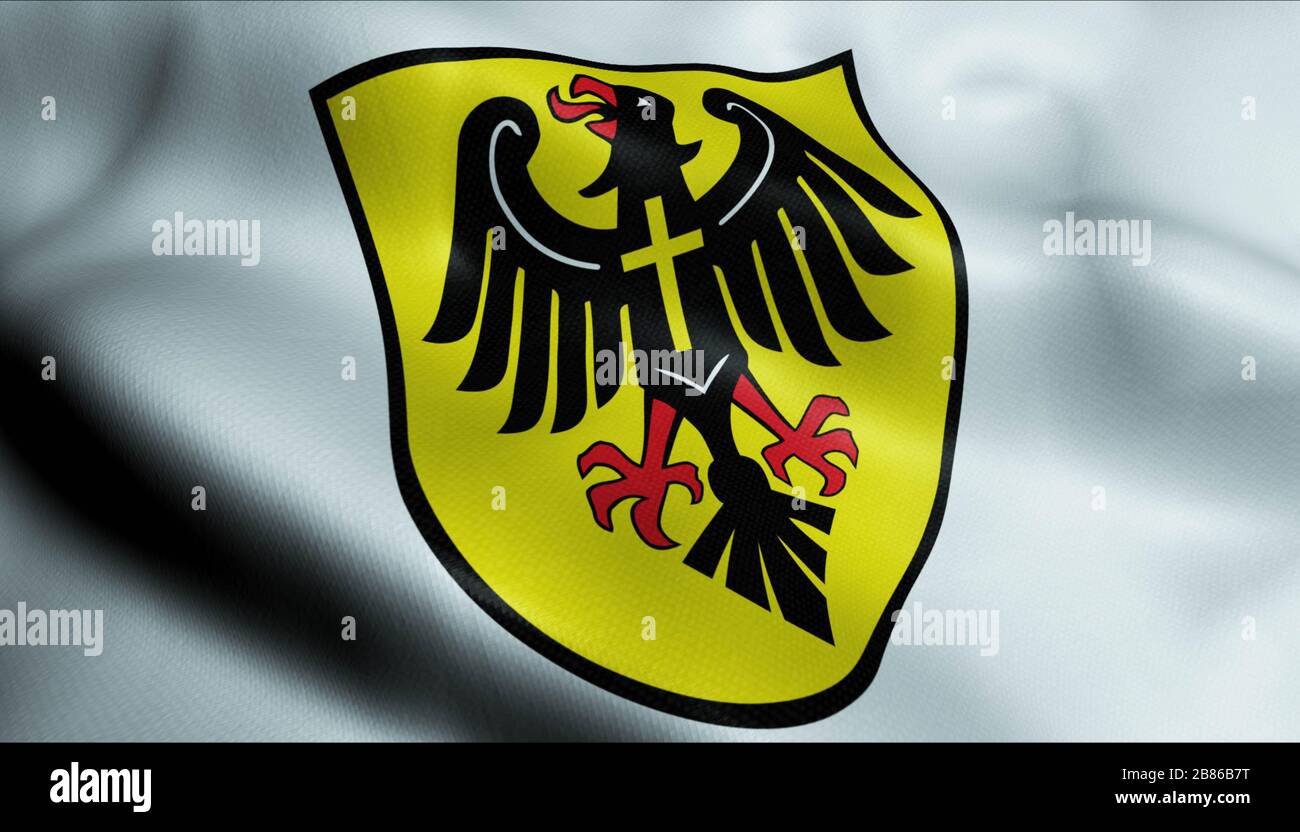 3D Illustration of a waving coat of arms flag of Rottweil (Germany ...