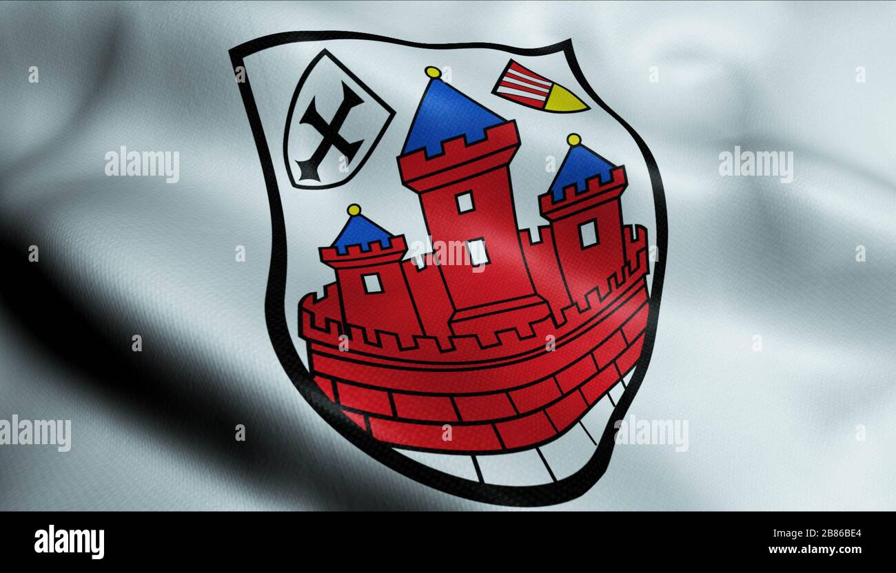3D Illustration of a waving coat of arms flag of Rotenburg an der Wumme ...