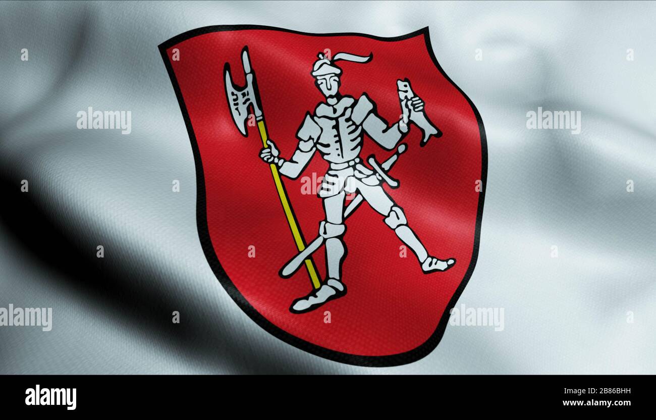 3D Illustration of a waving coat of arms flag of Roding (Germany ...