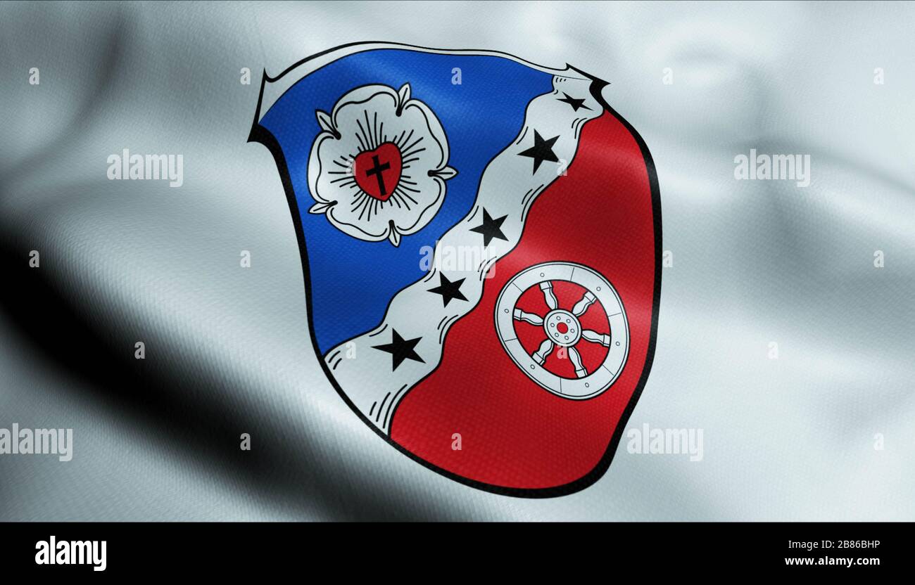 3D Illustration of a waving coat of arms flag of Rodgau (Germany ...