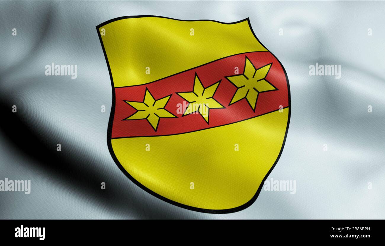 3D Illustration of a waving coat of arms flag of Rheine (Germany ...