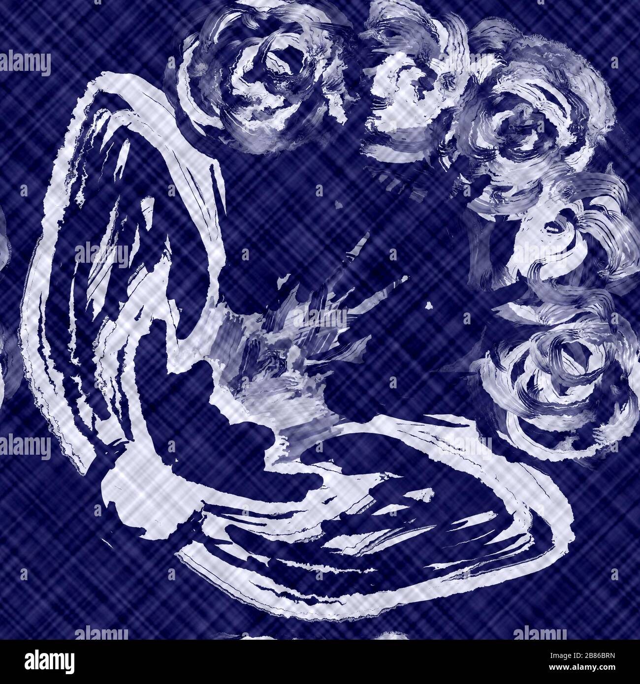 Indigo blue batik dyed daisy flower effect texture background. Seamless ...