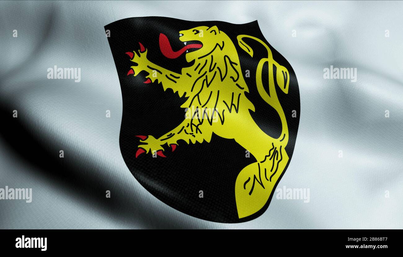 3D Illustration of a waving coat of arms flag of Rheinbollen (Germany ...
