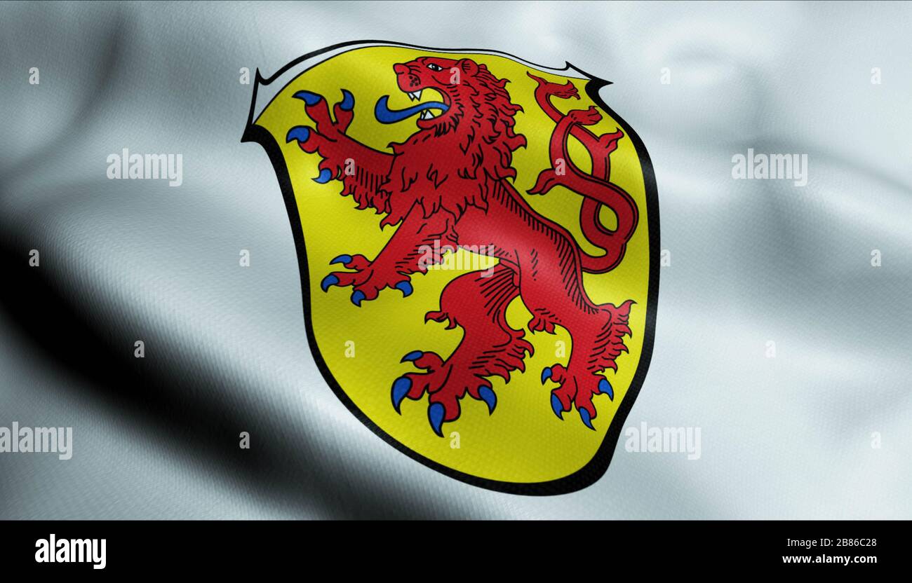 3D Illustration of a waving coat of arms flag of Reinheim (Germany ...