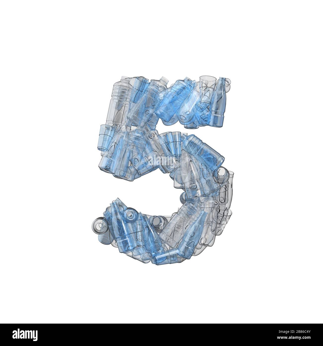 Number 5 made from plastic bottles. Plastic recycling font. 3D ...