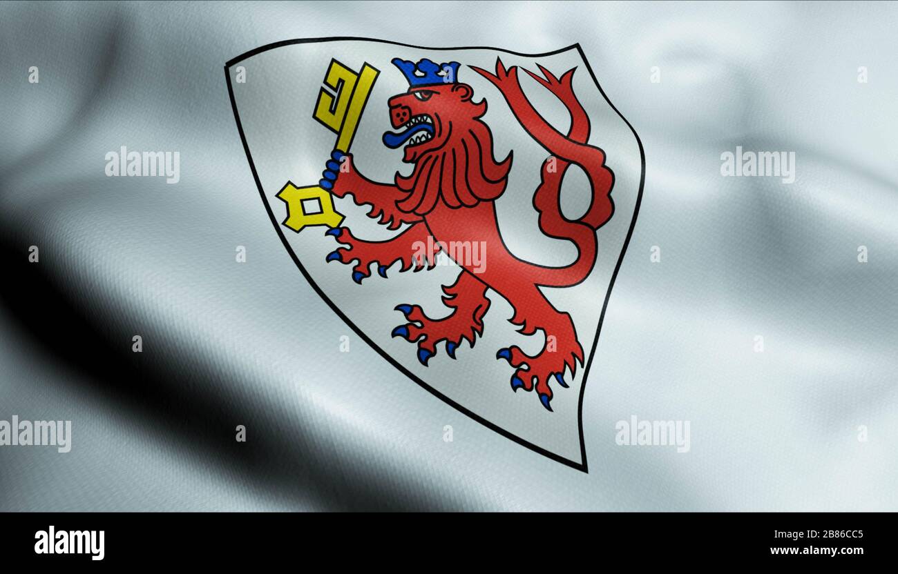 3D Illustration of a waving coat of arms flag of Radevormwald (Germany ...