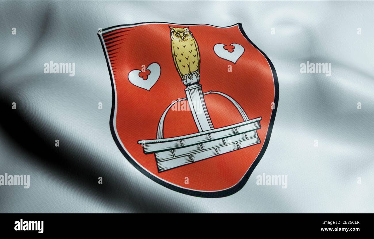 3D Illustration of a waving coat of arms flag of Quickborn (Germany ...