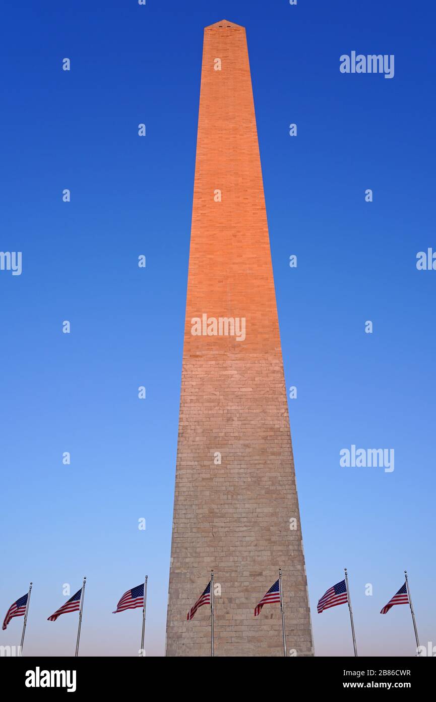 View of the landmark Washington Monument obelisk in Washington, DC with ...