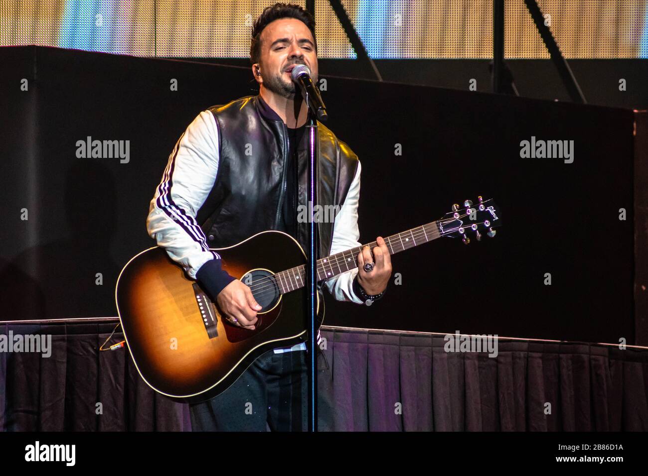 Orlando, Florida. March 13, 2020. Luis Fonsi singing in Mardi Gras ...