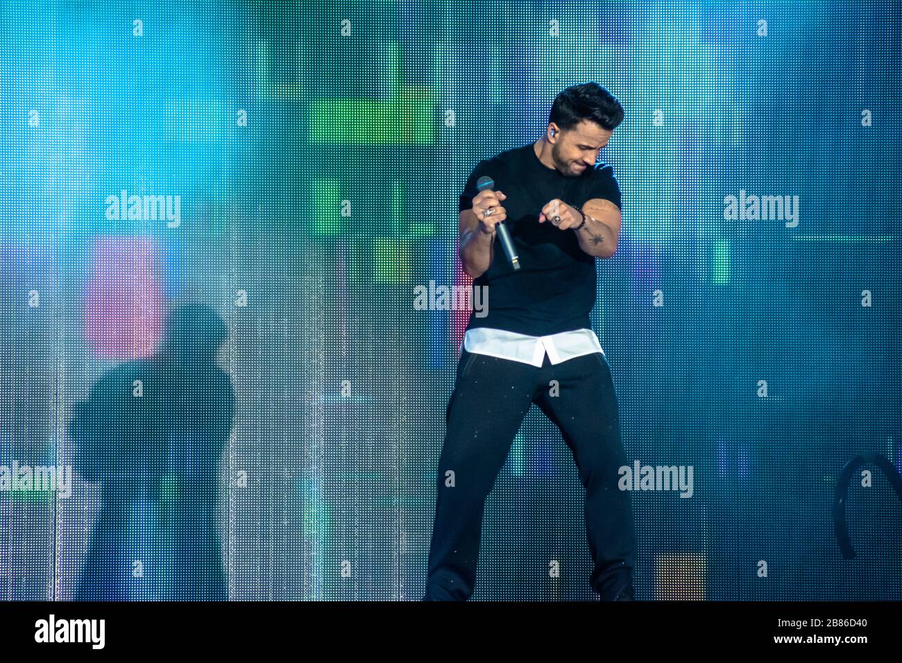 Orlando, Florida. March 13, 2020. Luis Fonsi singing in Mardi Gras ...