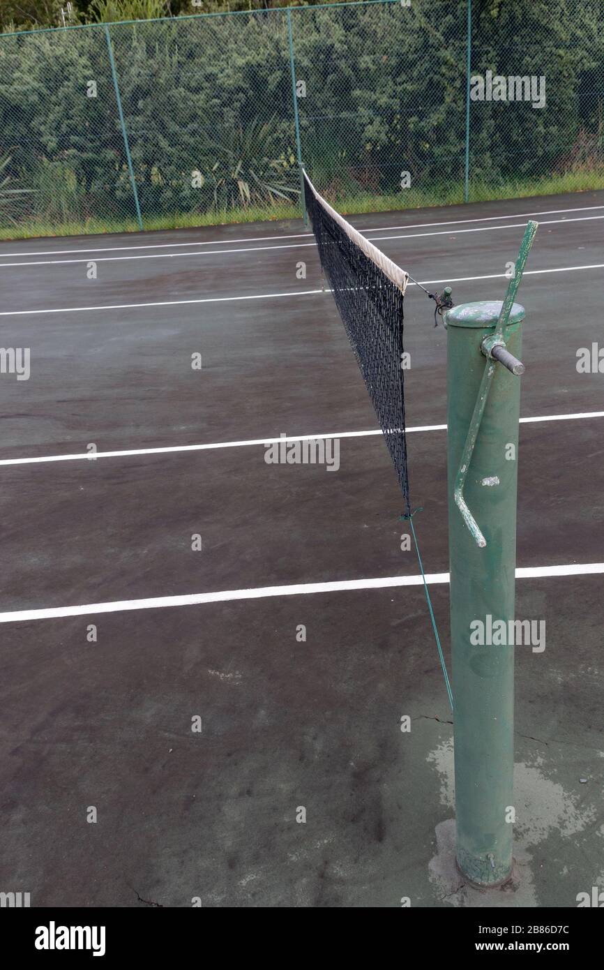 a close up view of a side view of the main net on a tennis court Stock ...