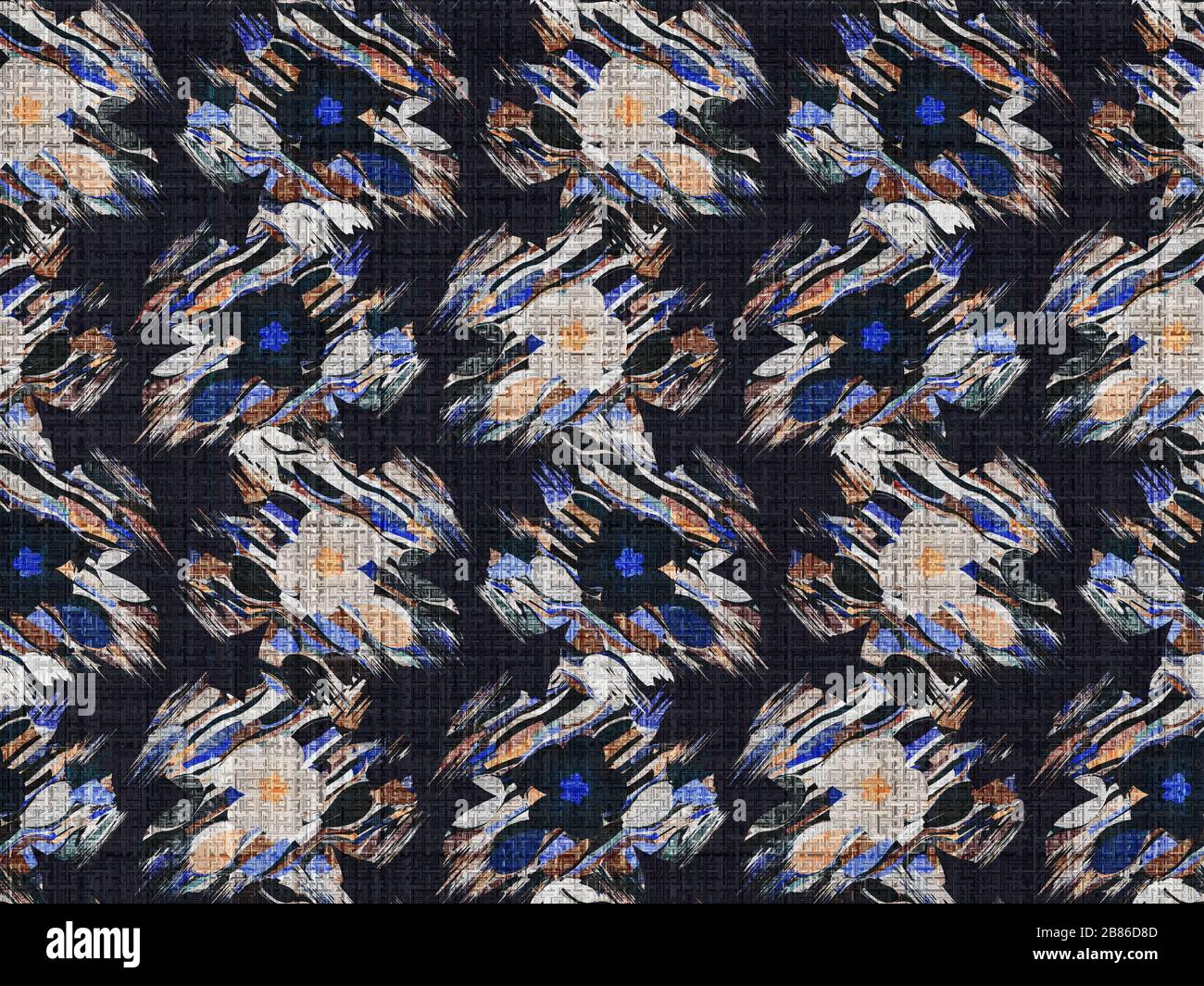 Vibrant painterly dark glitch flower seamless pattern. Vivid digital ...