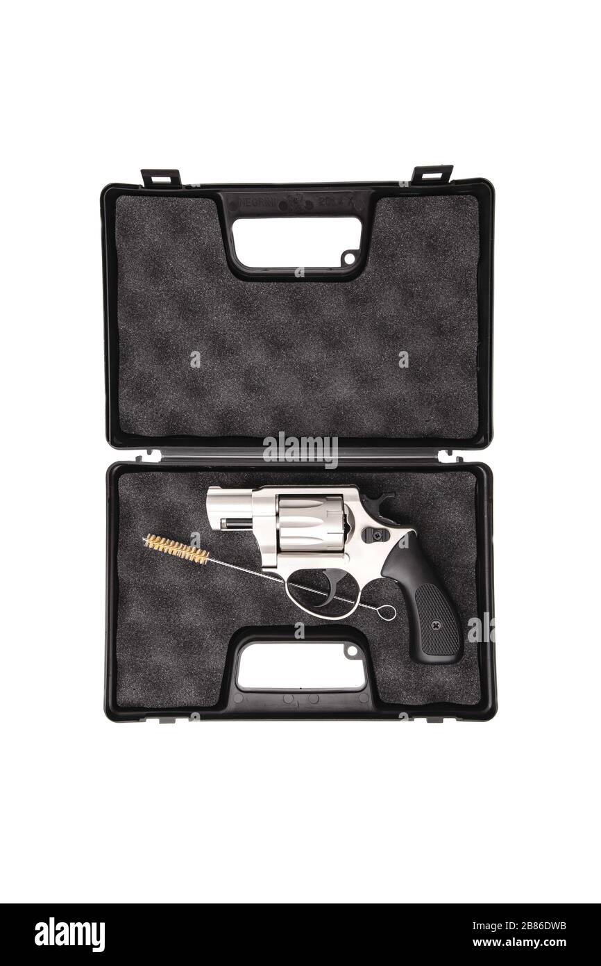 silver gun revolver isolate on white background. Weapons for sports and ...