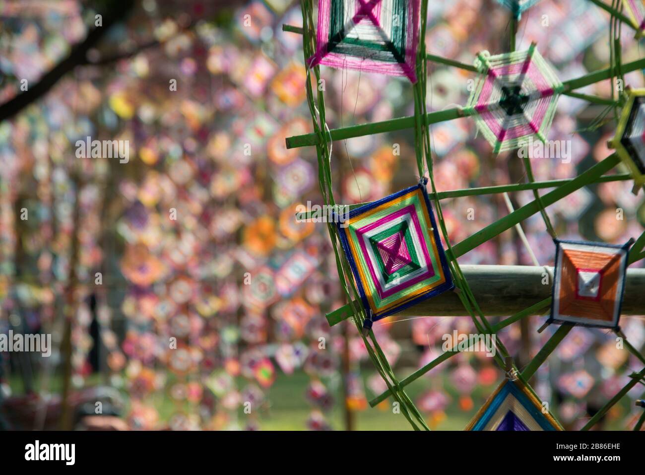 The colorful spider tung web flag in local Thai traditional merit old ...